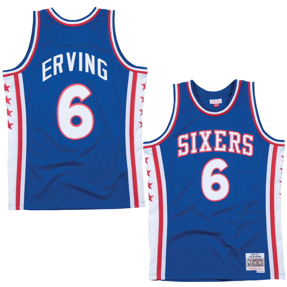 Men's Philadelphia 76ers Julius Erving #6 Blue Hardwood Classics Jersey 1976/77 | TheJerseys