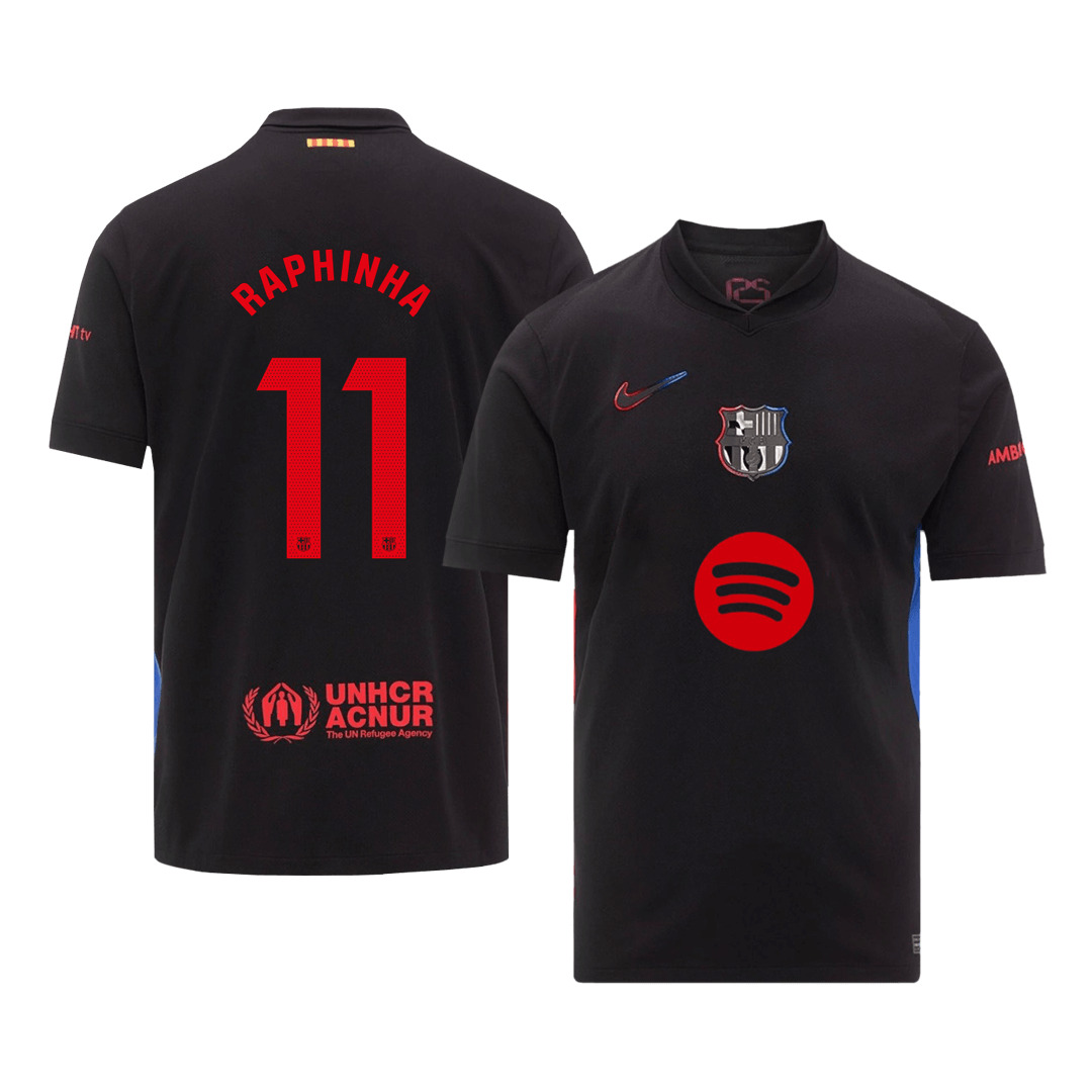 Men's Barcelona RAPHINHA #11 Away Soccer Jersey 2024/25 - Spotify Logo ...